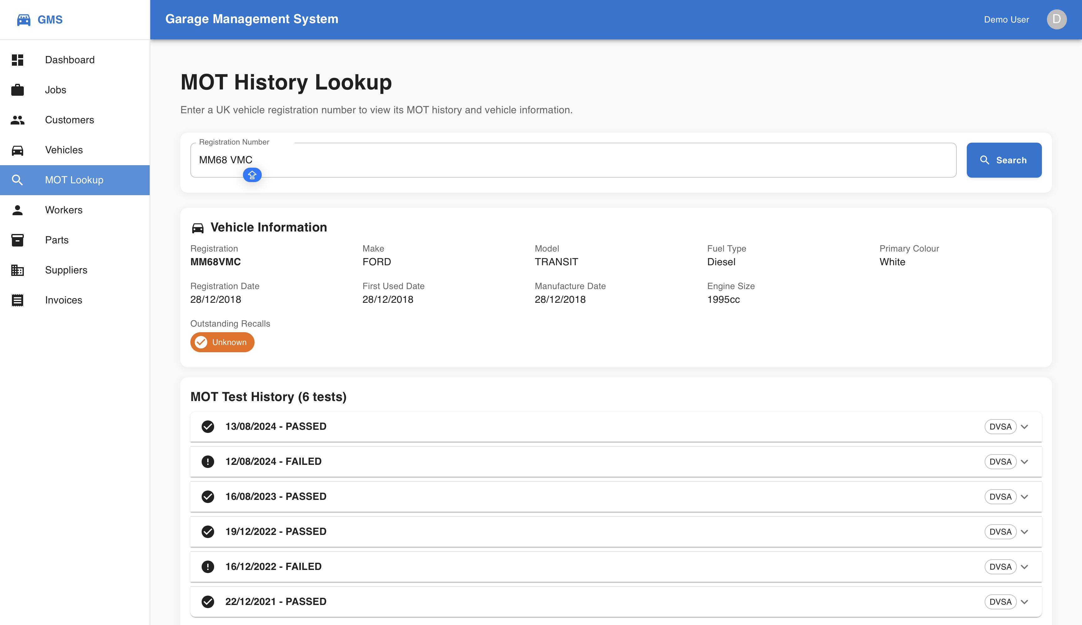 GMS - Garage Management System